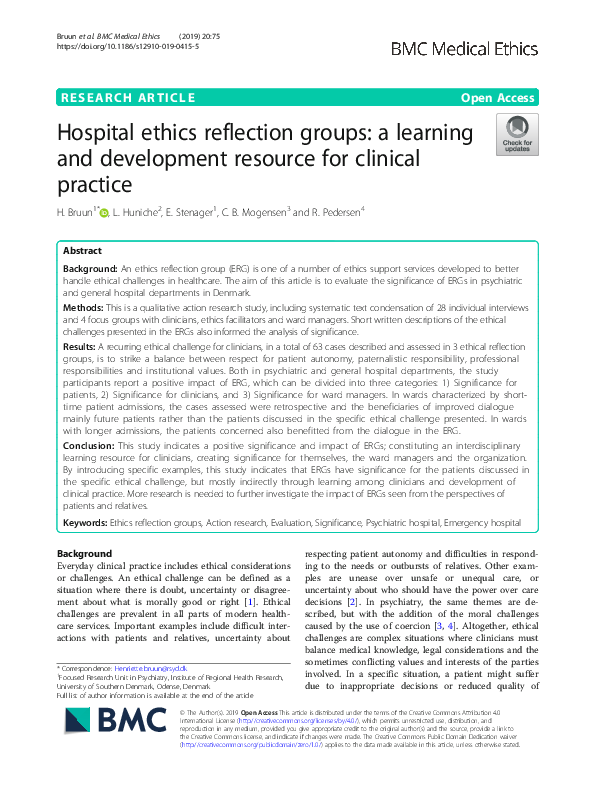 (PDF) Hospital ethics reflection groups: a learning and development ...