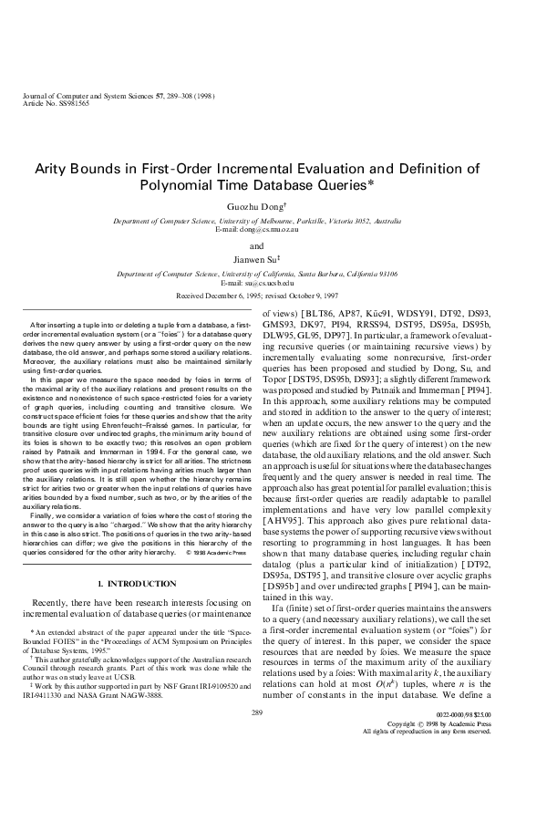 (PDF) Arity Bounds in First-Order Incremental Evaluation and Definition ...