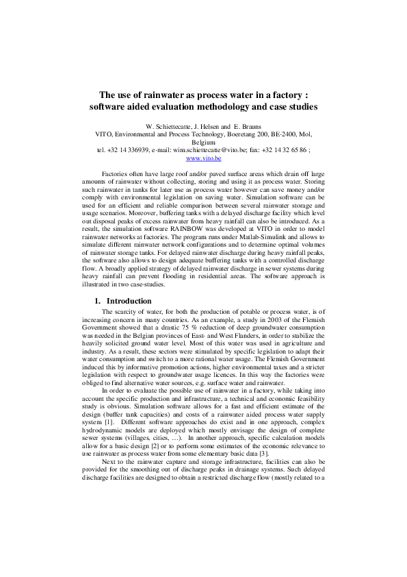 (PDF) The Use of Rainwater as Process Water in a Factory : Software Aided Evaluation Methodology ...