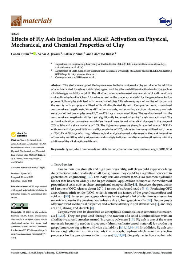 (PDF) Effects of Fly Ash Inclusion and Alkali Activation on Physical ...