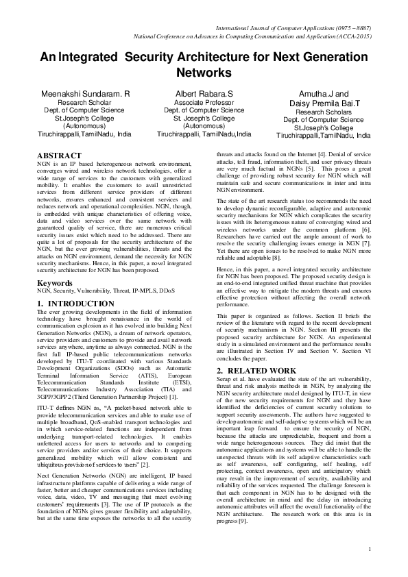(PDF) An Integrated Security Architecture for Next Generation Networks | fauzia yasmeen ...
