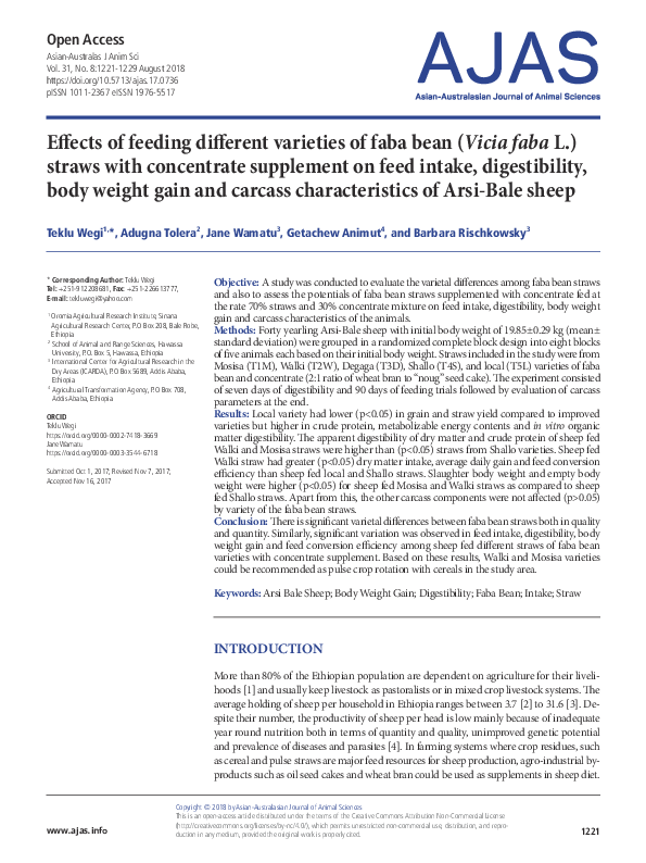 (PDF) Effects of feeding different varieties of faba bean (Vicia faba L ...