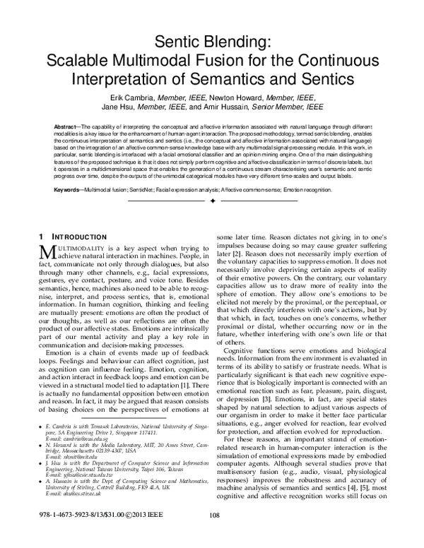 (PDF) Sentic blending: Scalable multimodal fusion for the continuous interpretation of semantics ...