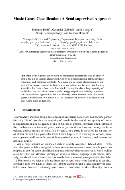 Pdf Music Genre Classification A Semi Supervised Approach Newton Howard
