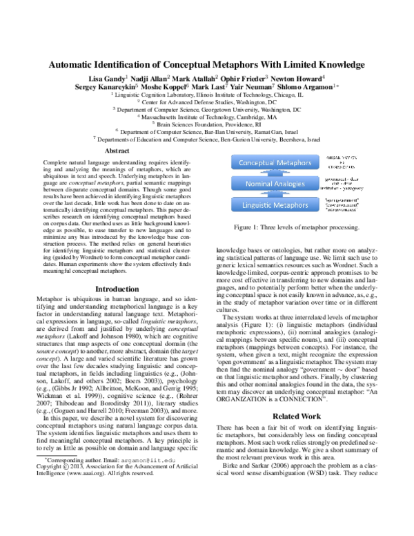 (PDF) Automatic Identification of Conceptual Metaphors With Limited Knowledge