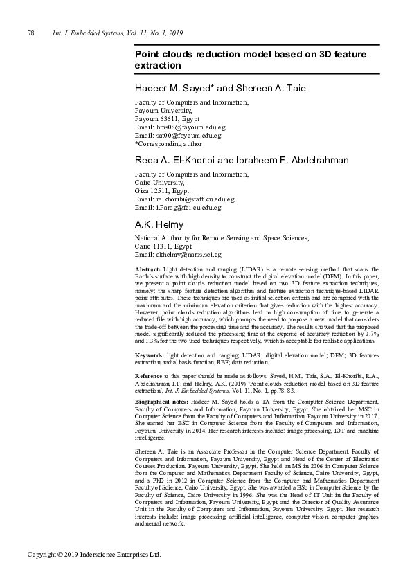 Point clouds reduction model based on 3D feature extraction