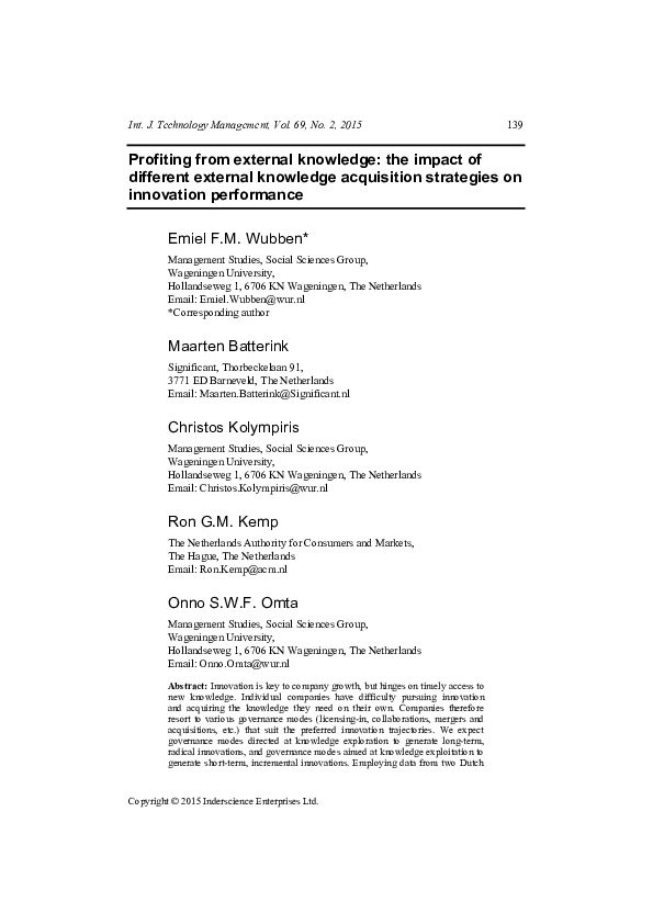 (PDF) Profiting from external knowledge: the impact of different external knowledge acquisition ...