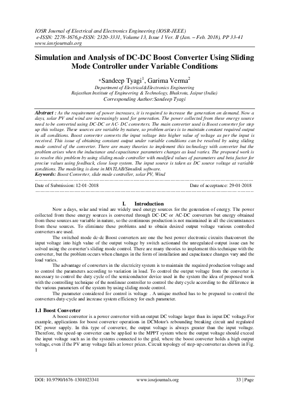 (PDF) Simulation and Analysis of DC-DC Boost Converter Using Sliding Mode Controller under ...