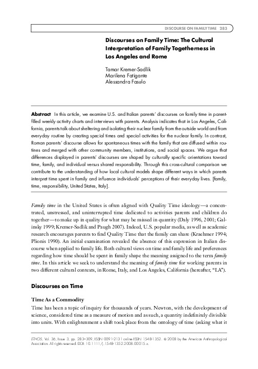 (PDF) Discourses on Family Time: The Cultural Interpretation of Family ...
