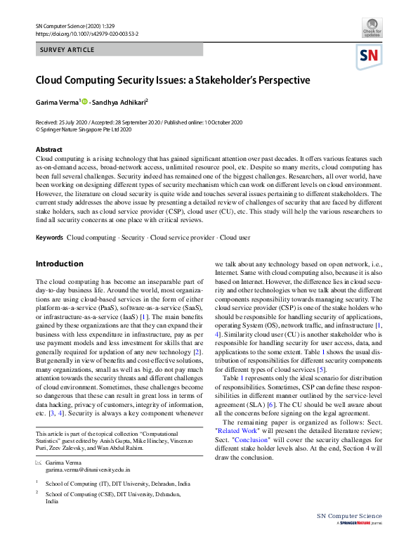 (PDF) Cloud Computing Security Issues: a Stakeholder’s Perspective