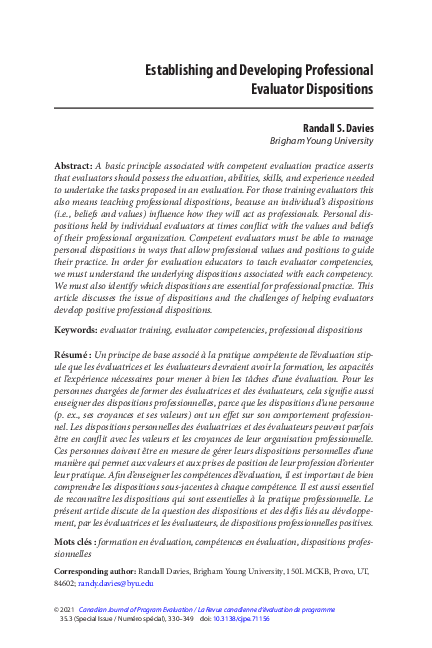 (PDF) Establishing and Developing Professional Evaluator Dispositions