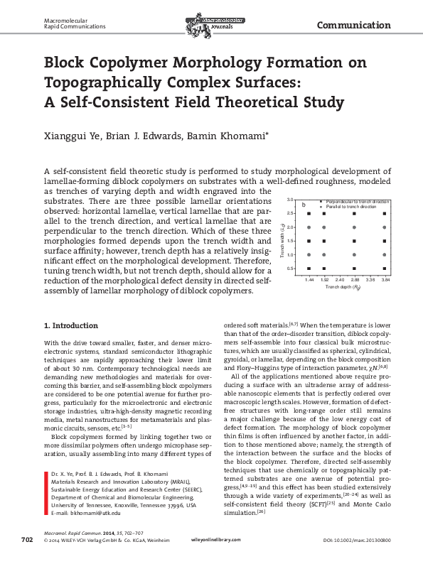 (PDF) Block Copolymer Morphology Formation on Topographically Complex Surfaces: A Self ...