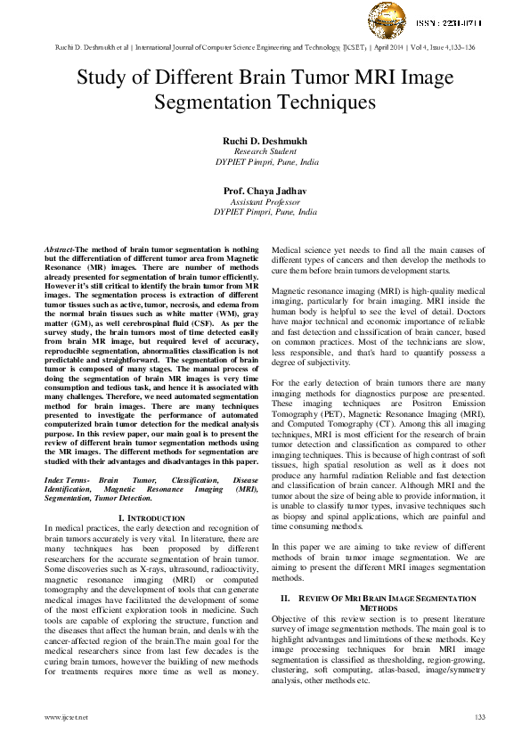 (PDF) Study of Different Brain Tumor MRI Image Segmentation Techniques ... (PDF) Study of Different Brain Tumor MRI Image Segmentation Techniques ...