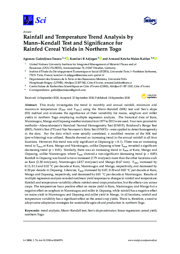 (PDF) Rainfall and Temperature Trend Analysis by Mann–Kendall Test and ...