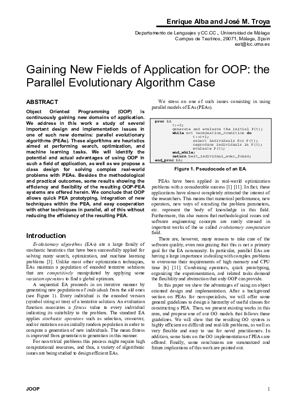 Pdf Gaining New Fields Of Application For Oop The Parallel Evolutionary Algorithm Case Vandv