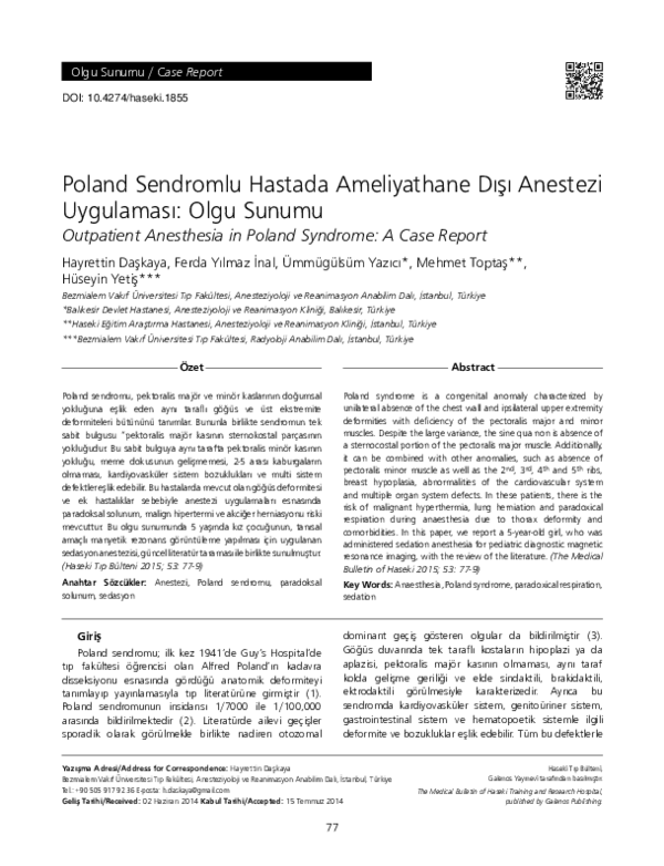 (PDF) Outpatient Anesthesia in Poland Syndrome: A Case Report