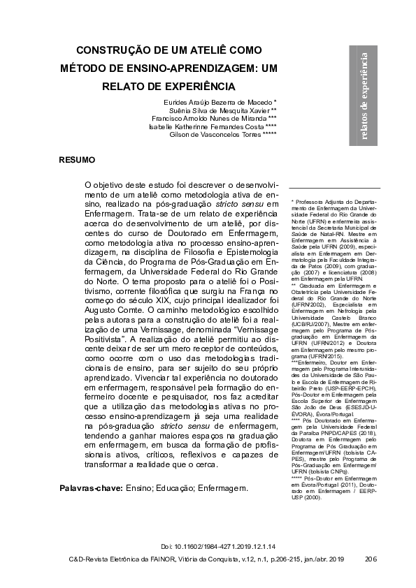 (PDF) Construção De Um Ateliê Como Método De Ensino-Aprendizagem: Um ...
