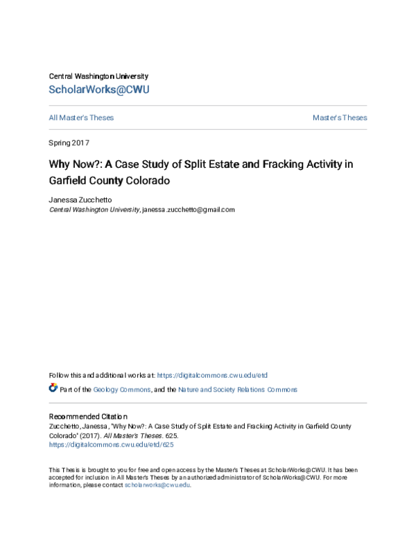 (PDF) Why Now?: A Case Study of Split Estate and Fracking Activities in ...