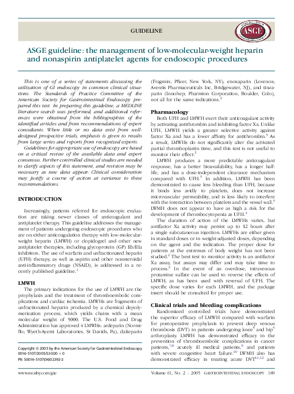 (PDF) ASGE guideline: the management of low-molecular-weight heparin ...