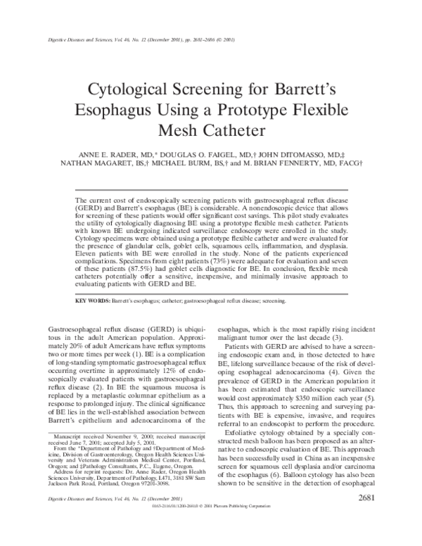 (PDF) Cytological Screening for Barrett's Esophagus Using a Prototype ...