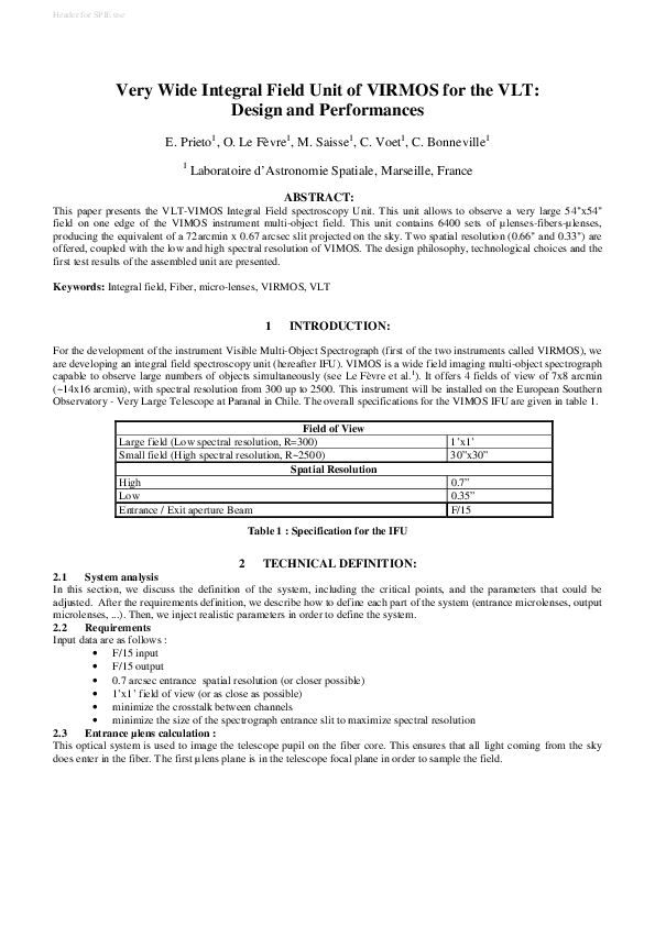 (PDF) Very wide integral field unit of VIRMOS for the VLT: design and ...