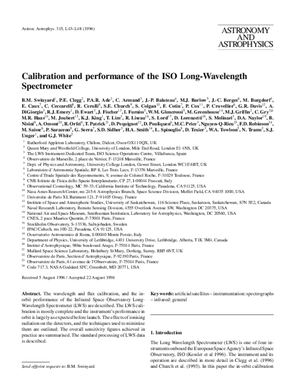 (PDF) Calibration and Performance of the ISO Long-Wavelength Spectrometer