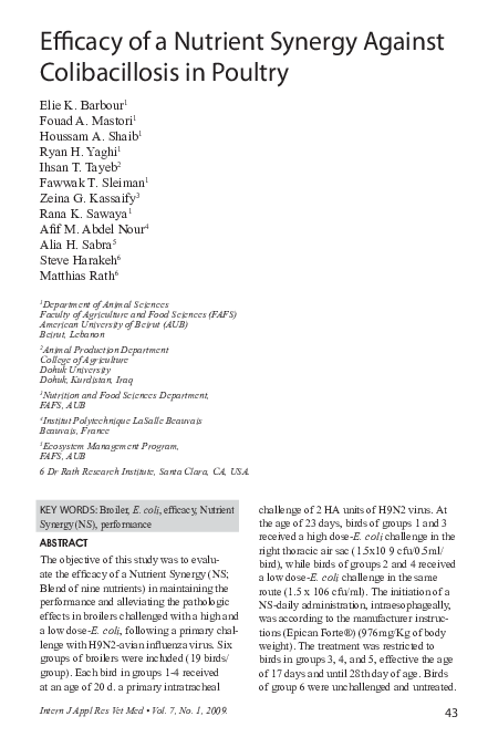 (PDF) Efficacy of a Nutrient Synergy Against Colibacillosis in Poultry