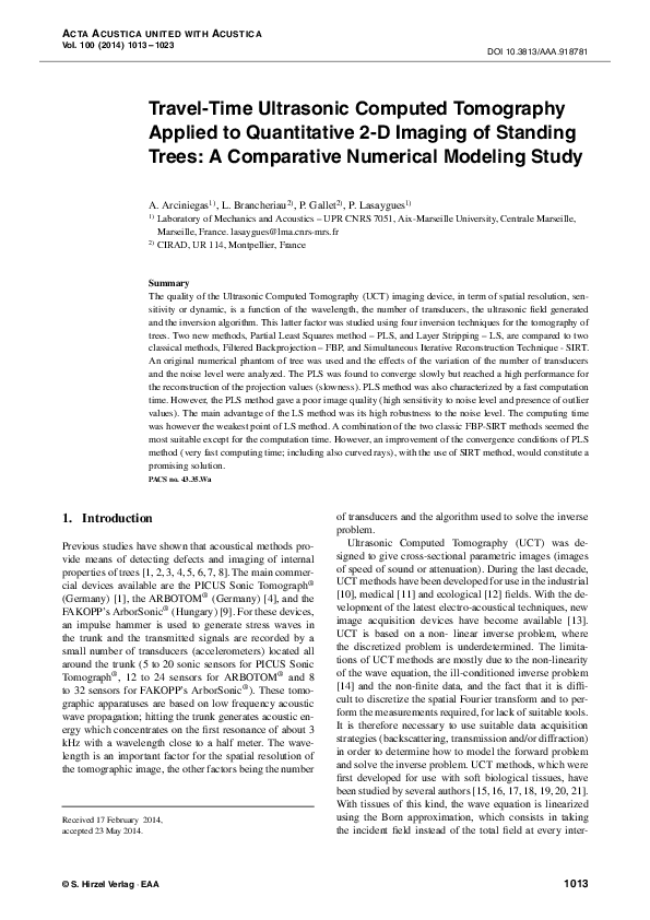 (PDF) Travel-Time Ultrasonic Computed Tomography Applied to ...