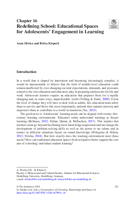 (PDF) Redefining School: Educational Spaces for Adolescents’ Engagement ...