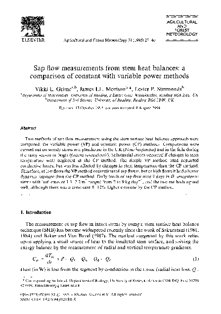 (PDF) Sap flow measurements from stem heat balances: a comparison of ...