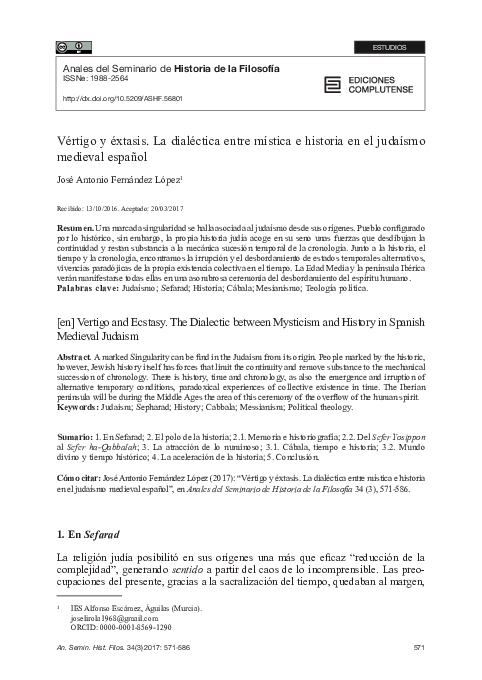 (PDF) Vértigo y éxtasis. La dialéctica entre mística e historia en el ...