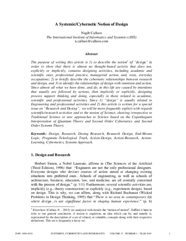 (PDF) A Systemic / Cybernetic Notion of Design