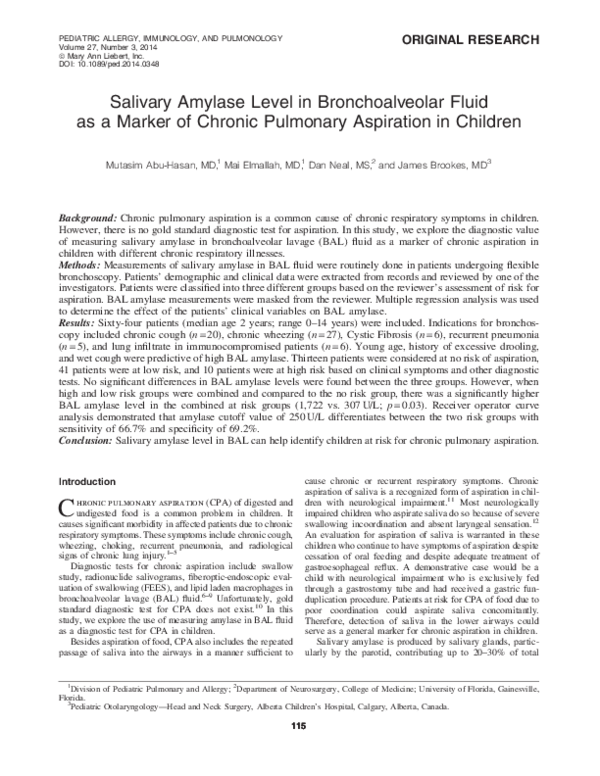 (PDF) Salivary Amylase Level in Bronchoalveolar Fluid as a Marker of ...