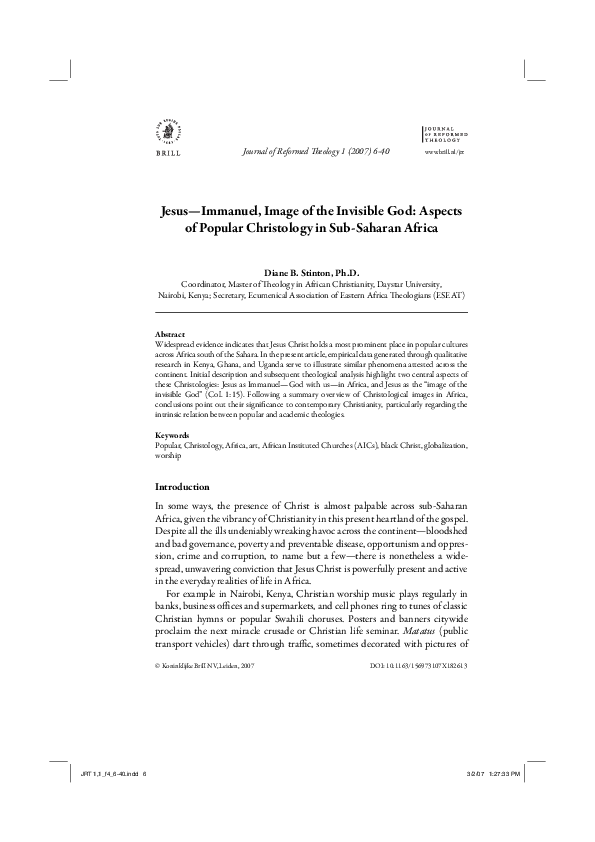 (PDF) Jesus—Immanuel, Image of the Invisible God: Aspects of Popular ...