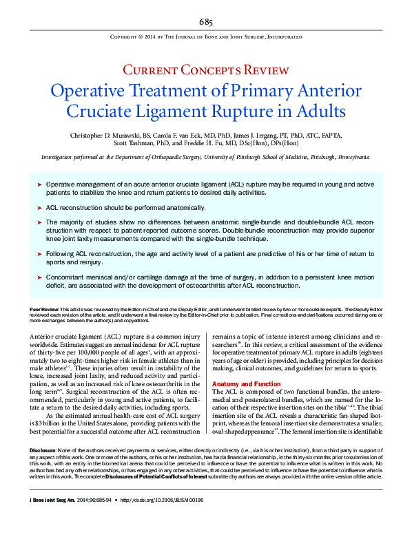 (PDF) Operative Treatment of Primary Anterior Cruciate Ligament Rupture ...