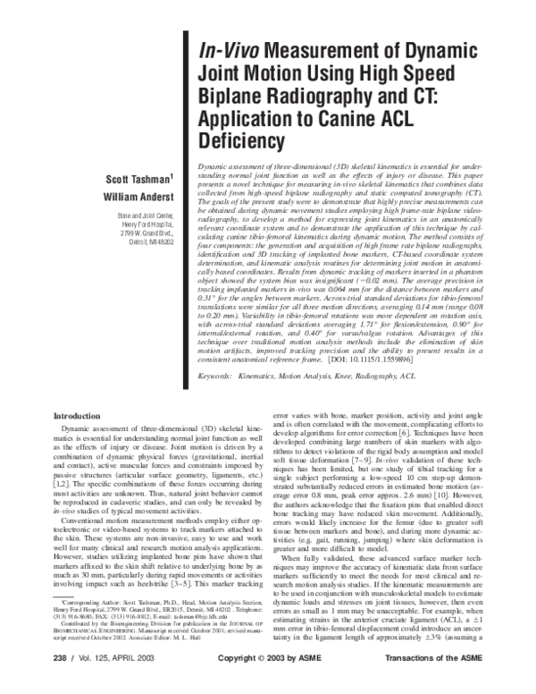 (PDF) In-Vivo Measurement of Dynamic Joint Motion Using High Speed ...