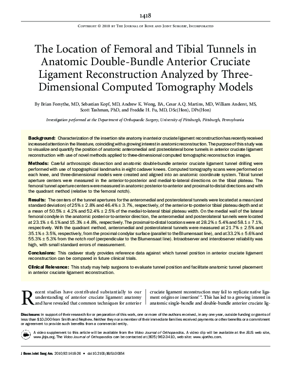 (PDF) The Location of Femoral and Tibial Tunnels in Anatomic Double ...