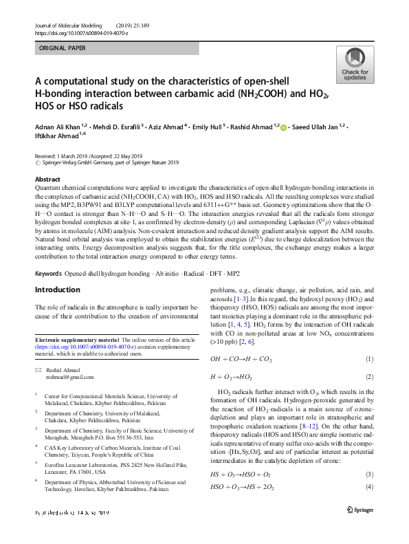 (PDF) A computational study on the characteristics of open-shell H-bonding interaction between ...