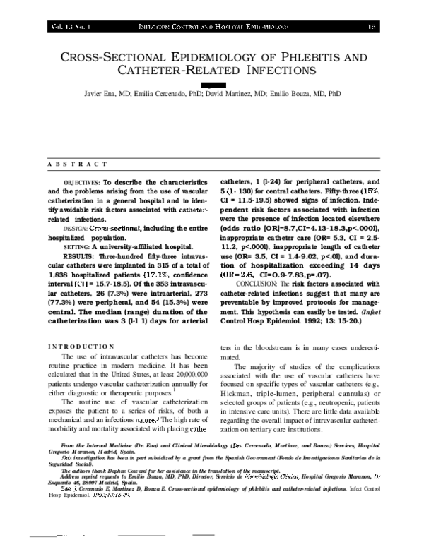 (PDF) Cross-Sectional Epidemiology of Phlebitis and Catheter-Related Infections