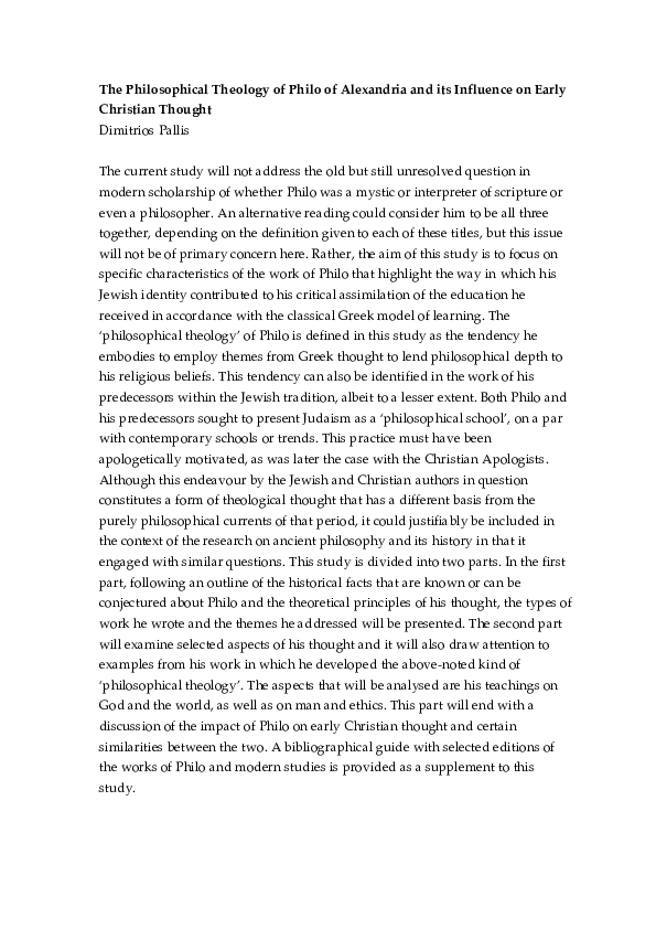(PDF) The Philosophical Theology of Philo of Alexandria and its ...