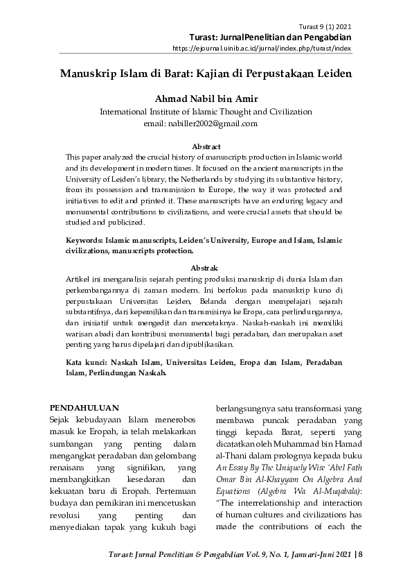 (PDF) Manuskrip Islam DI Barat: Kajian DI Perpustakaan Leiden