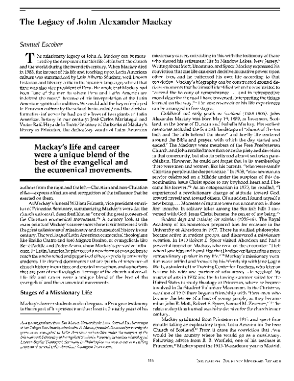 (PDF) The Legacy of John Alexander Mackay