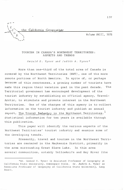 (PDF) Tourism in Canada's Northwest Territories: aspects and trends