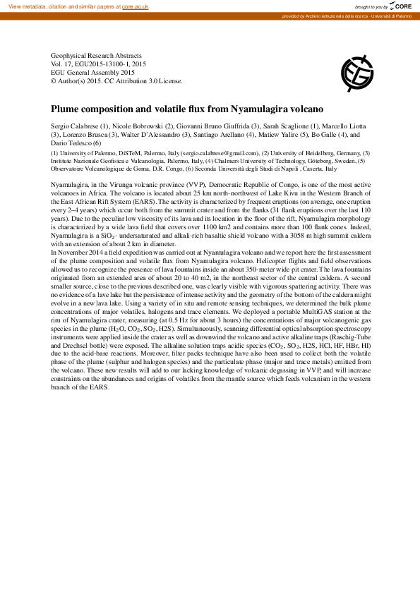 (PDF) Plume composition and volatile flux from Nyamulagira volcano