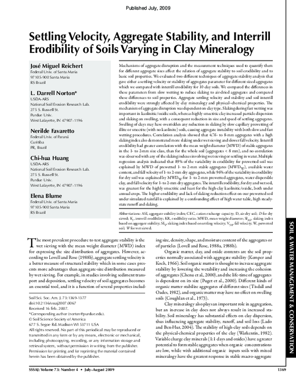 (PDF) Settling Velocity, Aggregate Stability, and Interrill Erodibility ...