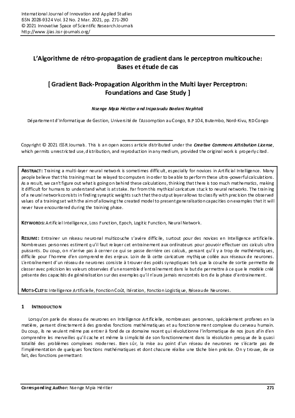 (PDF) Gradient Back-Propagation Algorithm in the Multi layer Perceptron: Foundations and Case Study