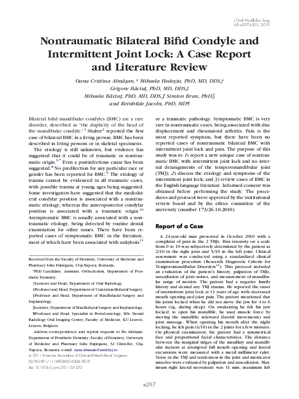 (PDF) Nontraumatic Bilateral Bifid Condyle and Intermittent Joint Lock ...