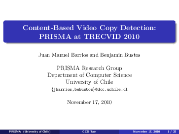 (PDF) Content-based video copy detection: PRISMA at TRECVID 2010