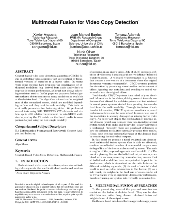 (PDF) Multimodal fusion for video copy detection