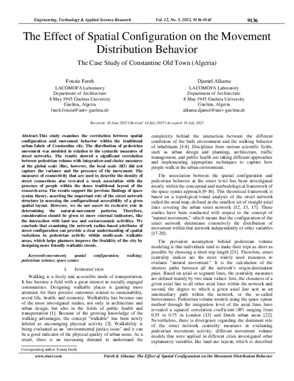 (PDF) The Effect of Spatial Configuration on the Movement Distribution Behavior